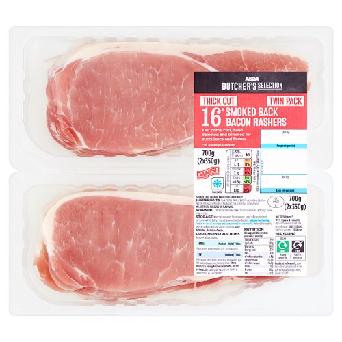 Asda Butcher's Selection 16 Smoked Back Bacon Rashers 2 x 350g (700g ...
