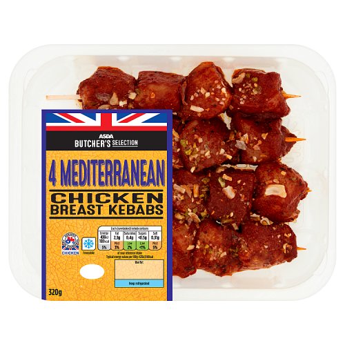 Asda Butcher's Selection 4 Mediterranean Chicken Breast Kebabs 320g ...