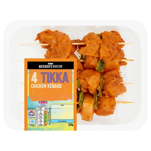 Asda Butcher's Selection 4 Tikka Chicken Kebabs 320g | Really Good Culture