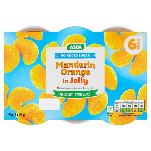 Asda No Added Sugar Mandarin Orange in Jelly 6 x 120g (720g) | Really ...