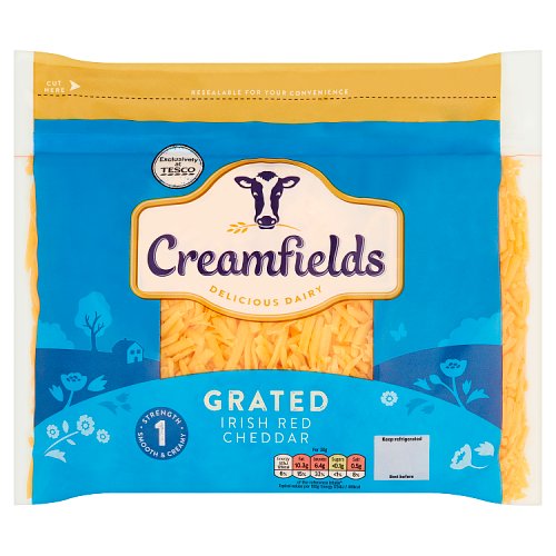 Tesco Creamfields Grated Irish Red Cheddar 450g | Really Good Culture