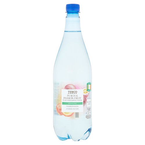 Tesco Peach & Passion Fruit Flavoured Spring Water Sparkling 1 Litre ...